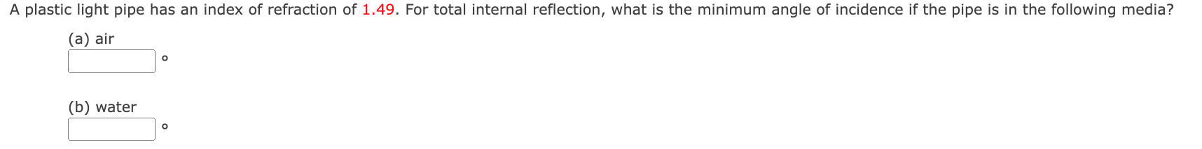 Solved A plastic light pipe has an index of refraction of | Chegg.com