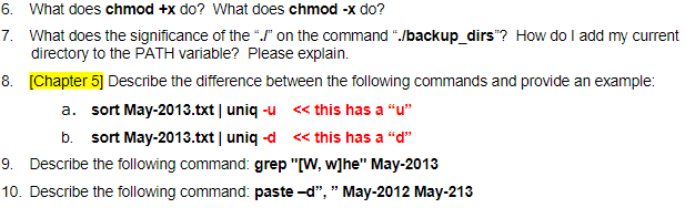 Solved 6. What does chmod +x do? What does chmod -x do? 7. | Chegg.com