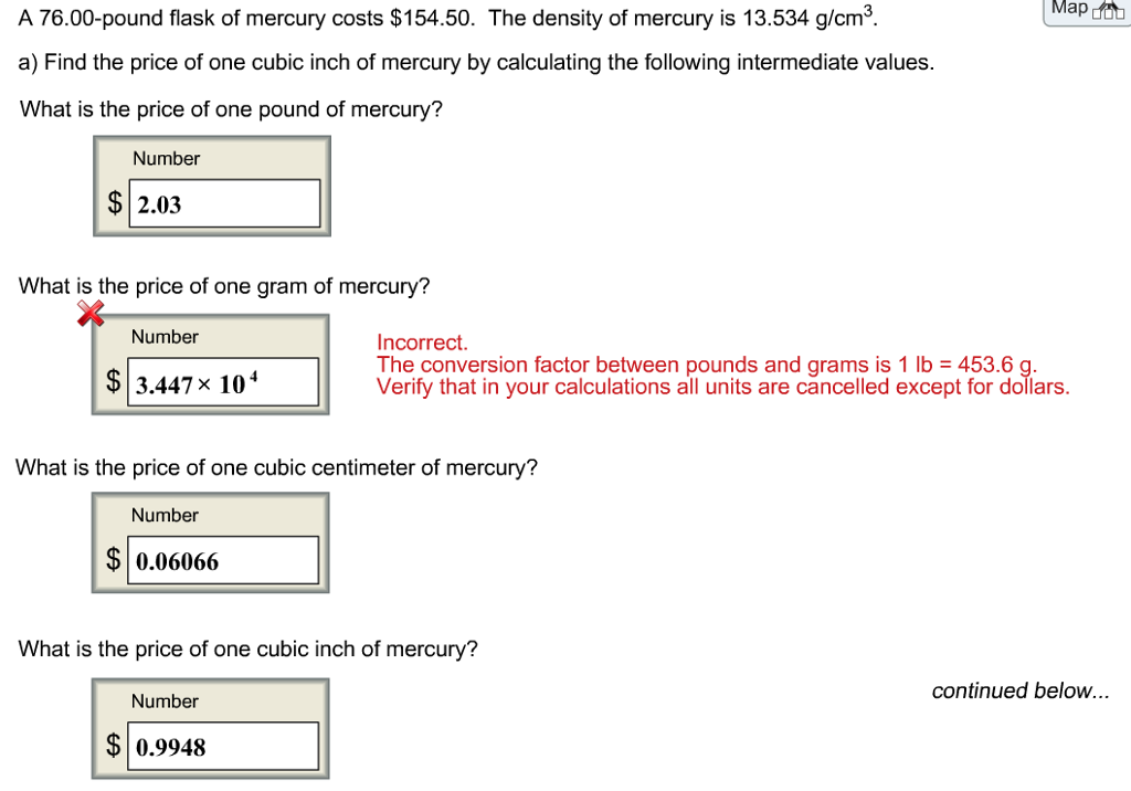Solved Map A 76.00-pound flask of mercury costs $154.50. The | Chegg.com