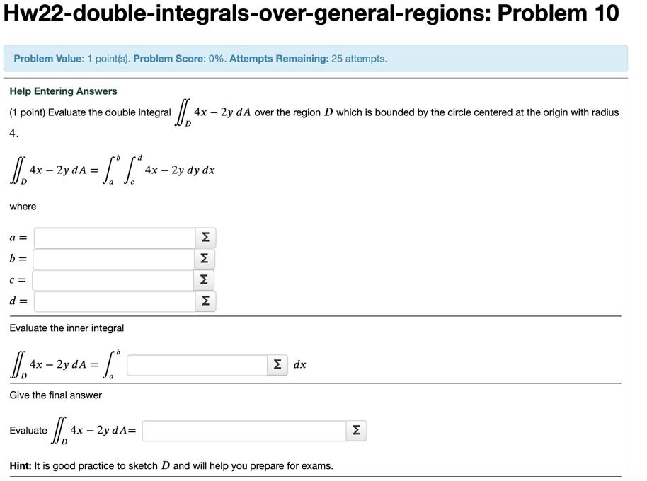 Solved Hw22-double-integrals-over-general-regions: Problem | Chegg.com