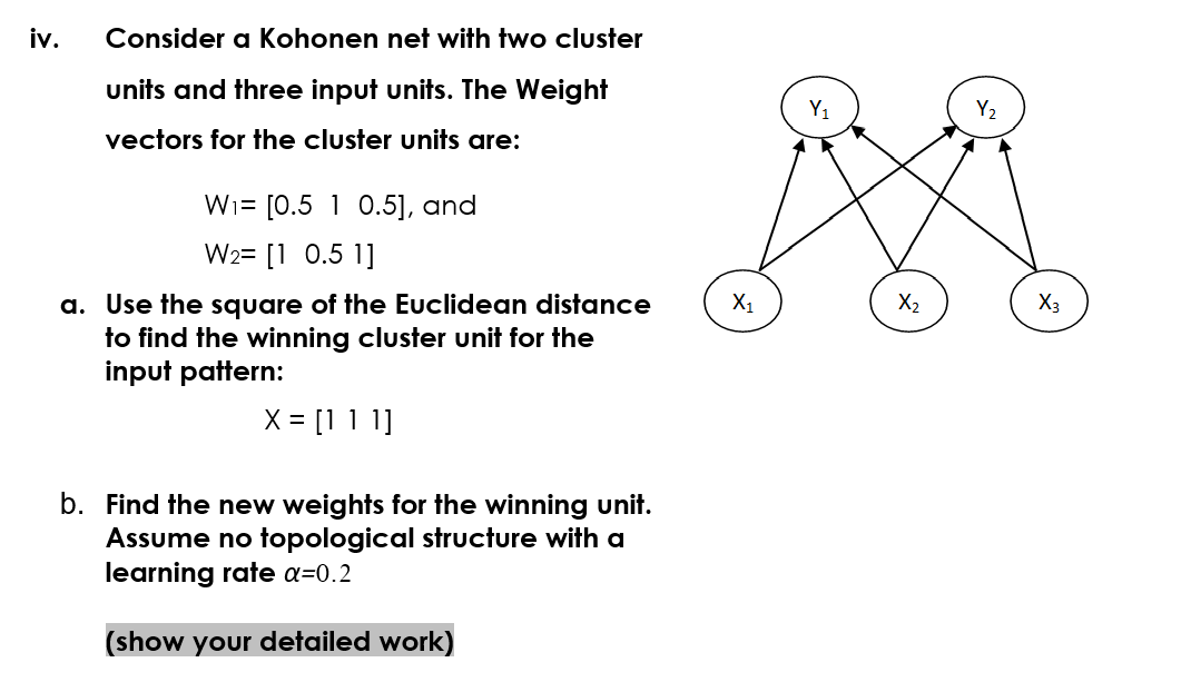 Solved iv. Consider a Kohonen net with two cluster units and | Chegg.com