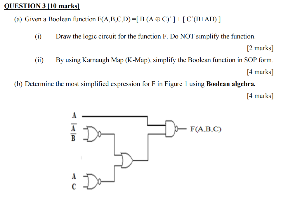 Solved QUESTION 3 [10 marks (a) Given a Boolean function | Chegg.com
