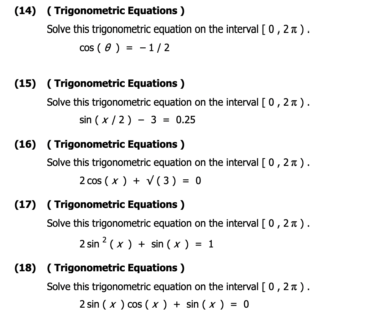 Solved (14) (Trigonometric Equations ) Solve this | Chegg.com