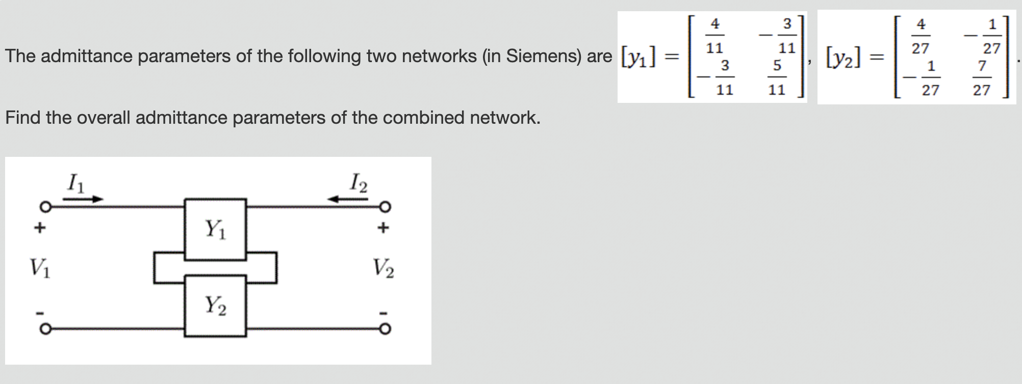 Solved The admittance parameters of the following two | Chegg.com