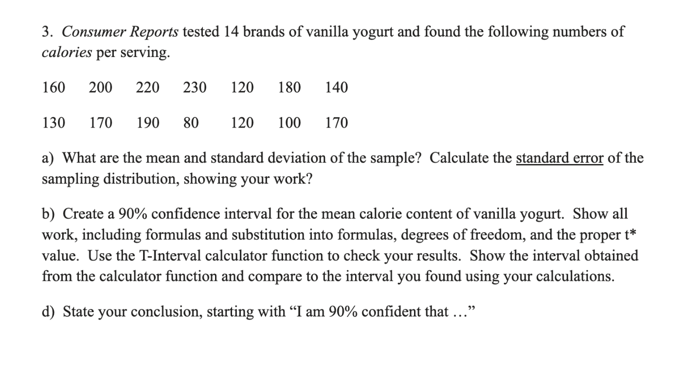 Solved 3. Consumer Reports tested 14 brands of vanilla | Chegg.com