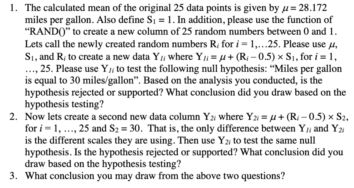 Solved 1. The calculated mean of the original 25 data points | Chegg.com