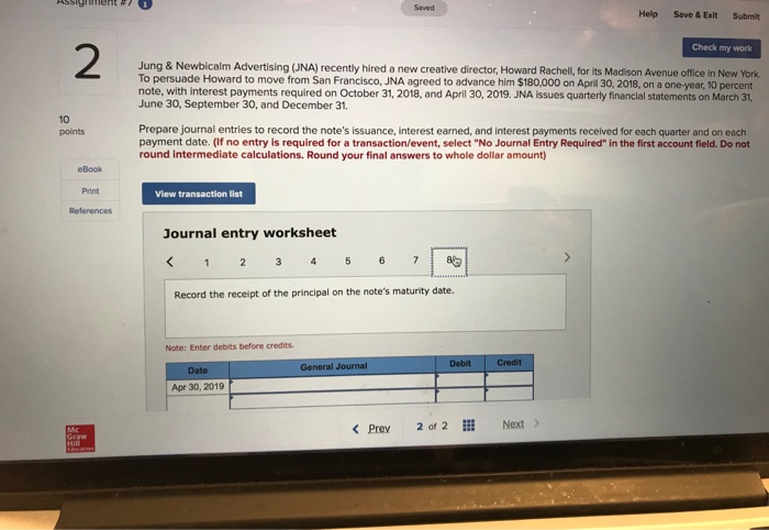 Solved Assignment #7 Help Save &Exit Submit Check my work | Chegg.com