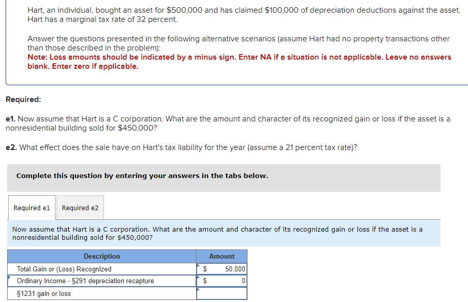 Solved Hart, an individual, bought an asset for $500,000 and | Chegg.com