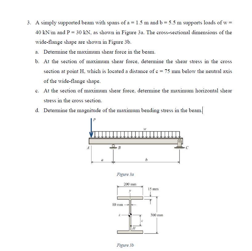 Solved 3. A simply supported beam with spans of a=1.5 m and | Chegg.com