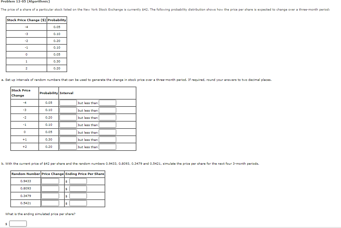 Solved Problem 12-05 (Algorithmic) The price of a share of a | Chegg.com