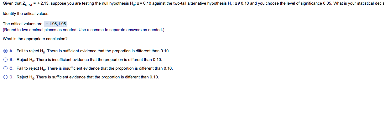 Solved What is the appropriate conclusion? A. Fail to | Chegg.com