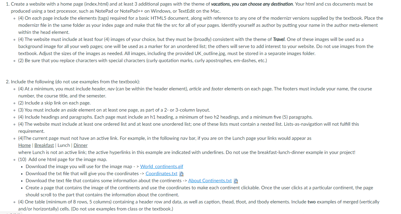 Solved Create a website with a home page (index.html) and at | Chegg.com