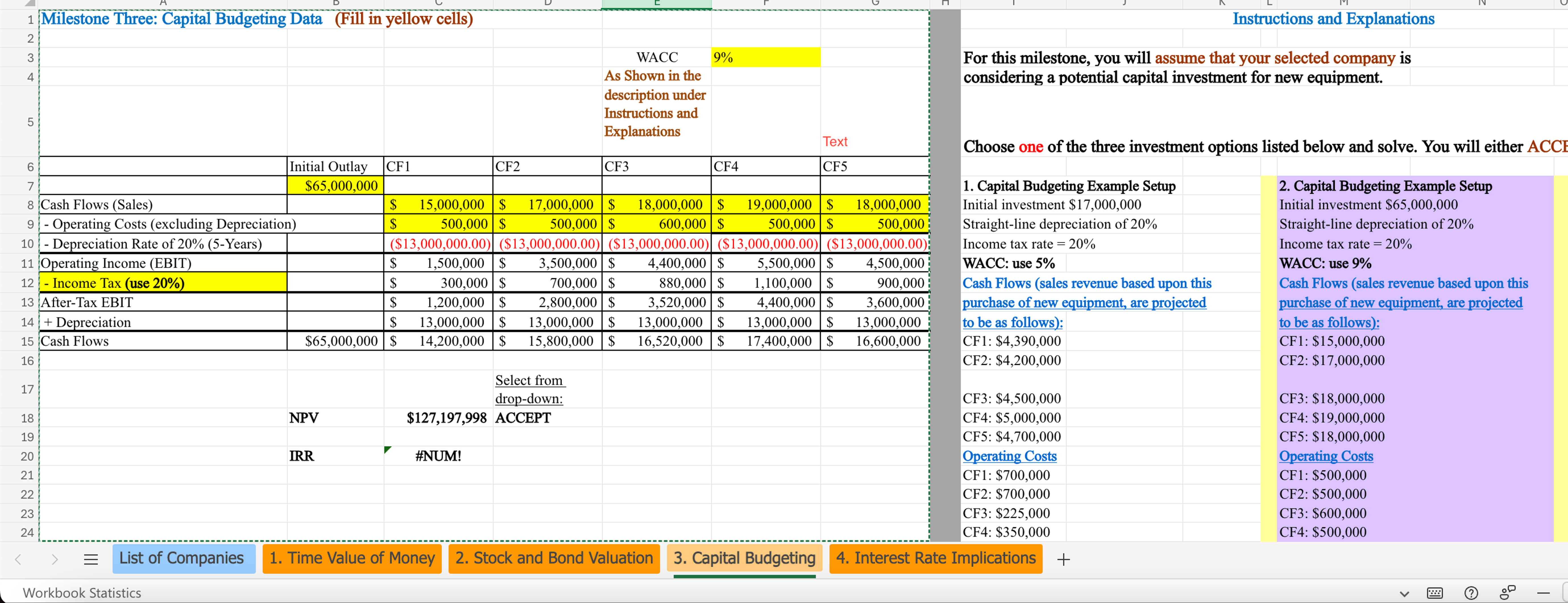 Solved Milestone Three: Capital Budgeting Data (Fill in | Chegg.com