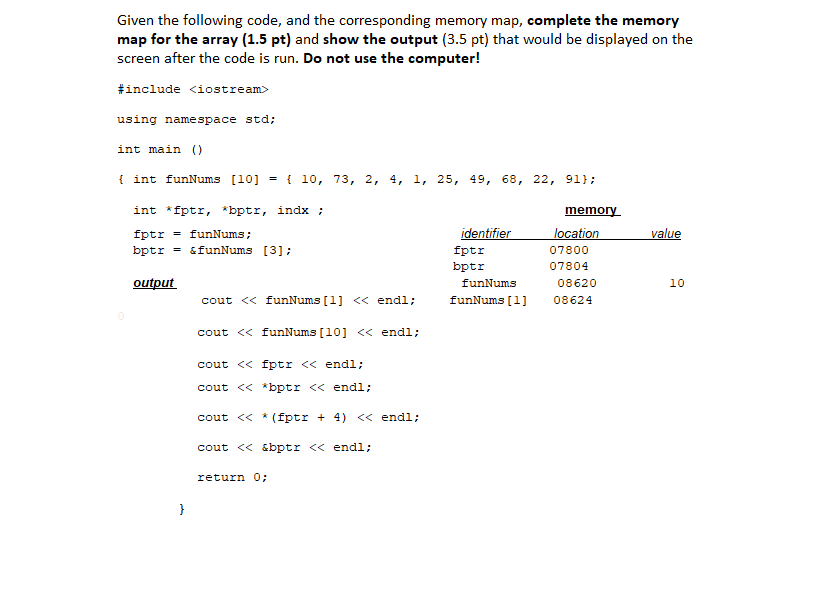 Solved Given the following code, and the corresponding | Chegg.com
