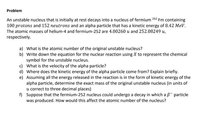 Solved Problem An unstable nucleus that is initially at rest | Chegg.com