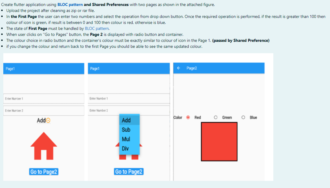Solved Create flutter application using BLOC pattern and | Chegg.com