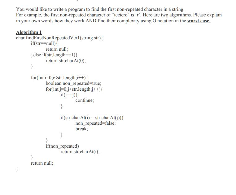 Solved Would Like Write Program Find First Non Repeated Character String Example First Non 
