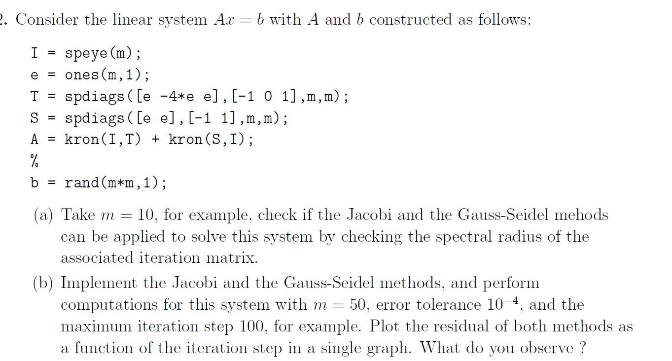 Solved Consider the linear system Ax=b with A and b | Chegg.com