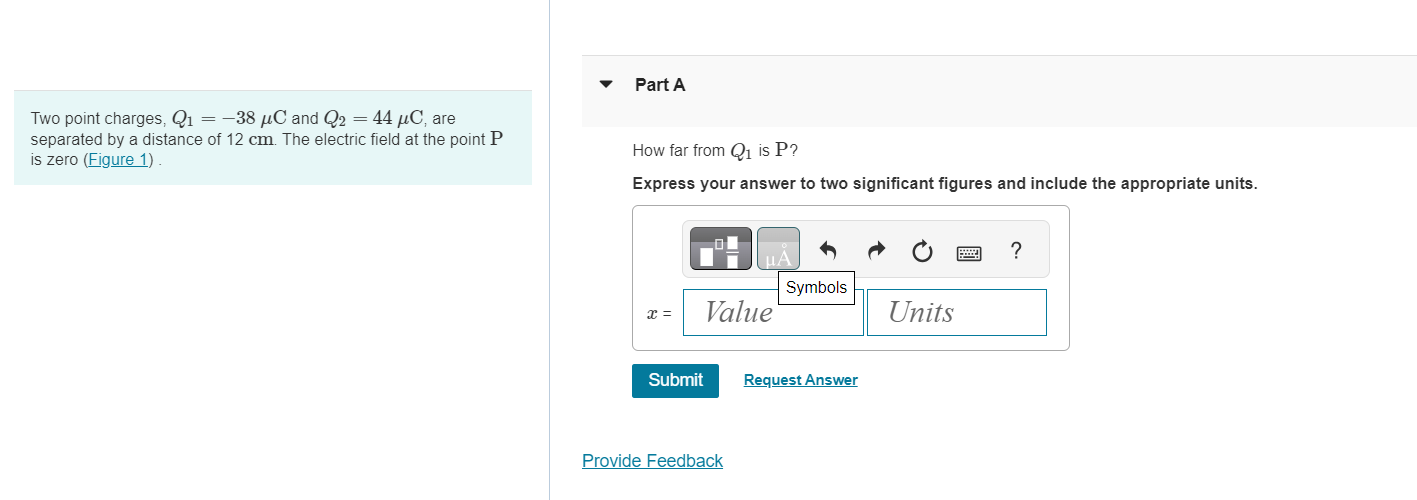 Solved Two point charges, Q1=-38μC ﻿and Q2=44μC, | Chegg.com