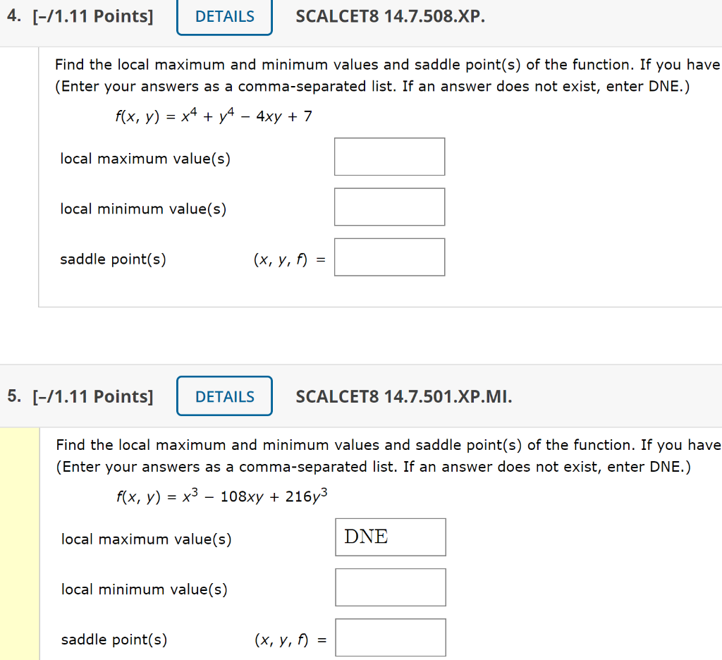 Solved 4. [-/1.11 Points] DETAILS SCALCET8 14.7.508.XP. Find | Chegg.com