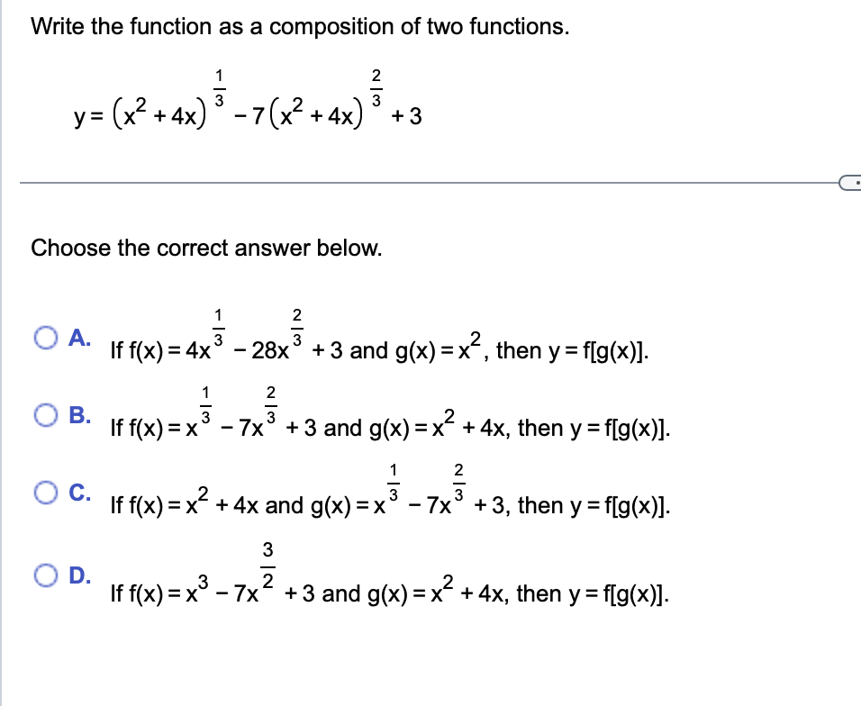 Solved Write the function as a composition of two functions. | Chegg.com