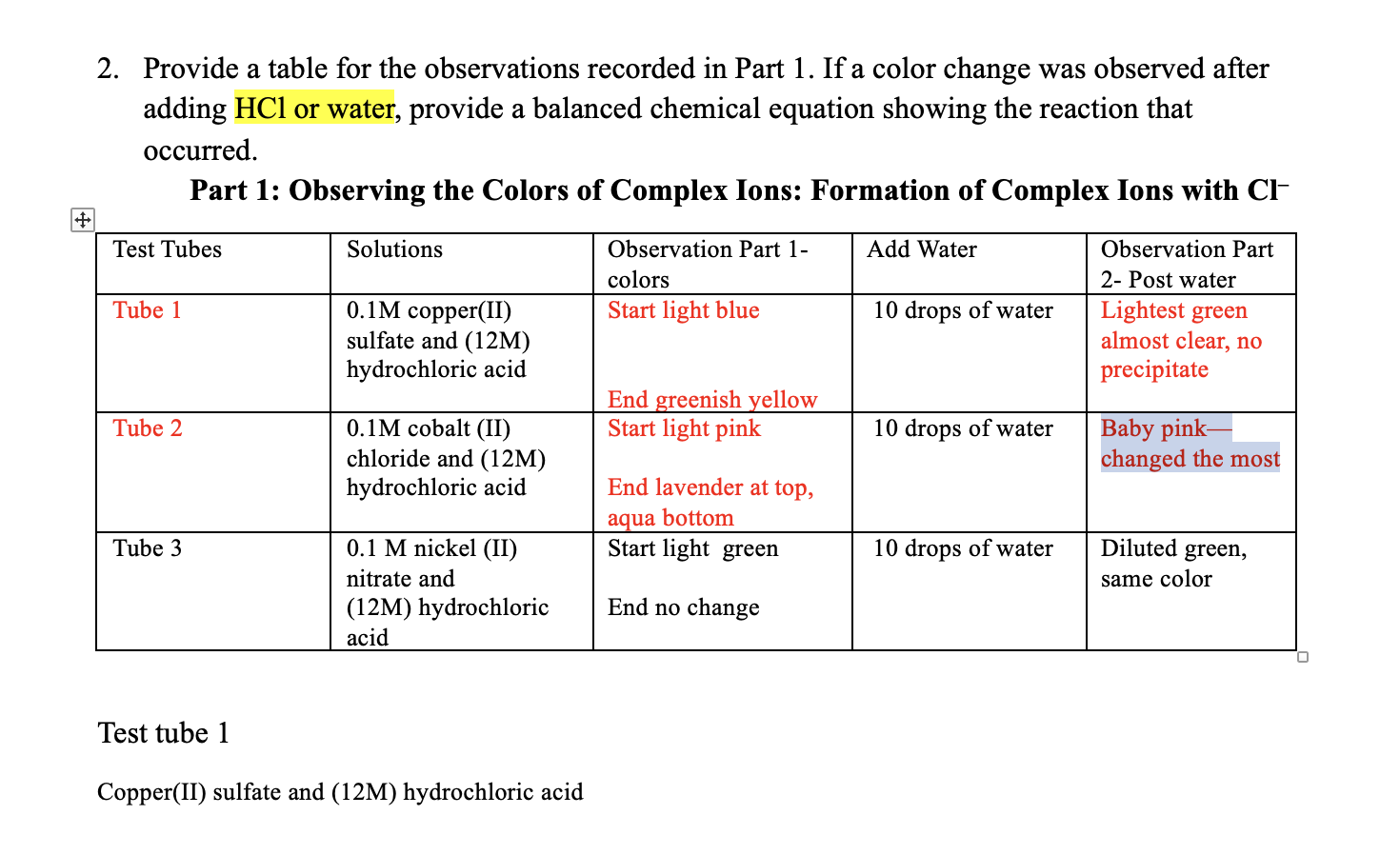 Solved 2. ﻿Provide a table for the observations recorded in | Chegg.com