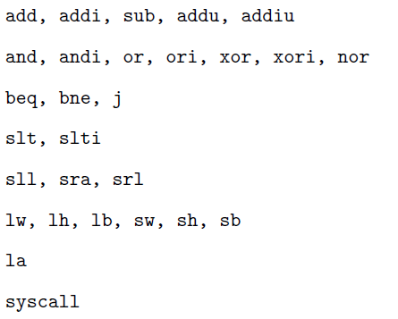 add, addi, sub, addu, addiu and, andi, or, ori, xor, | Chegg.com