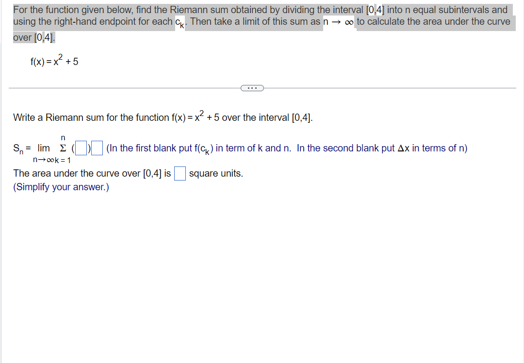 Solved For the function given below, find the Riemann sum | Chegg.com