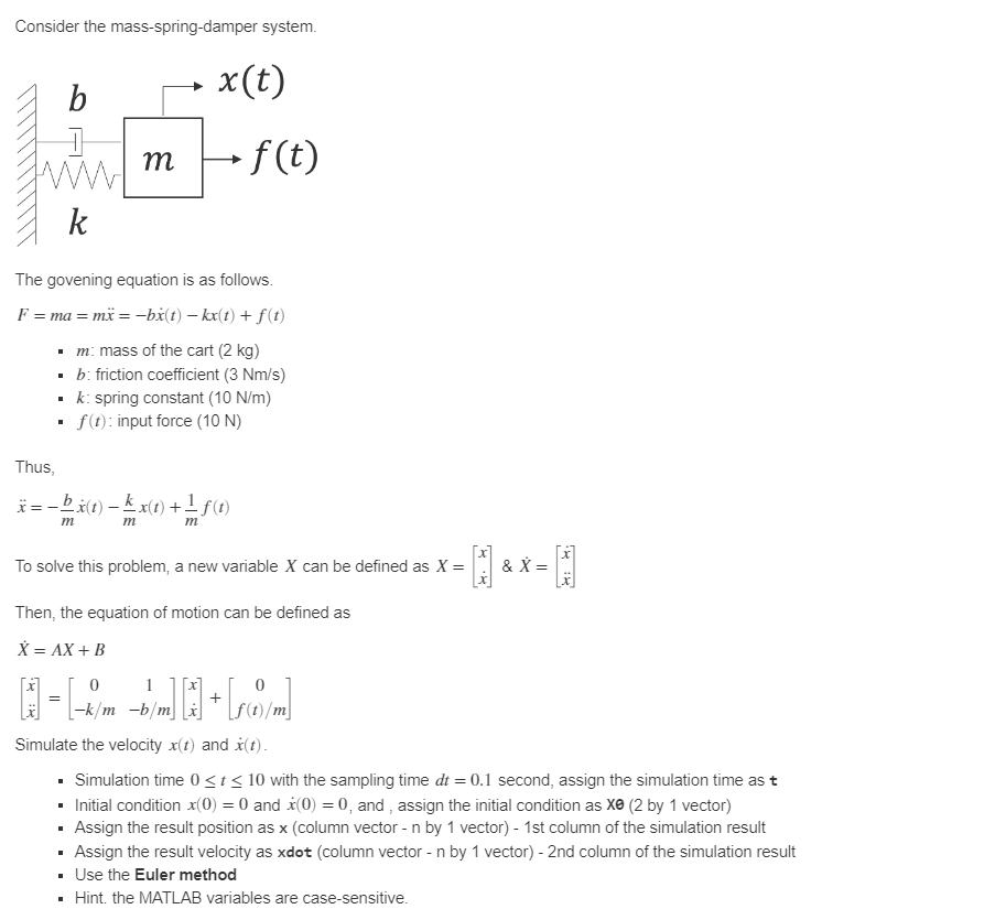 Solved Consider the mass-spring-damper system. The govening | Chegg.com