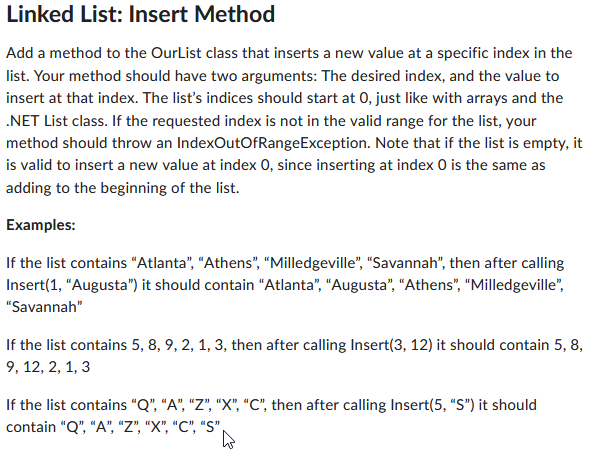 Solved Add a method to the OurList class that inserts a new | Chegg.com