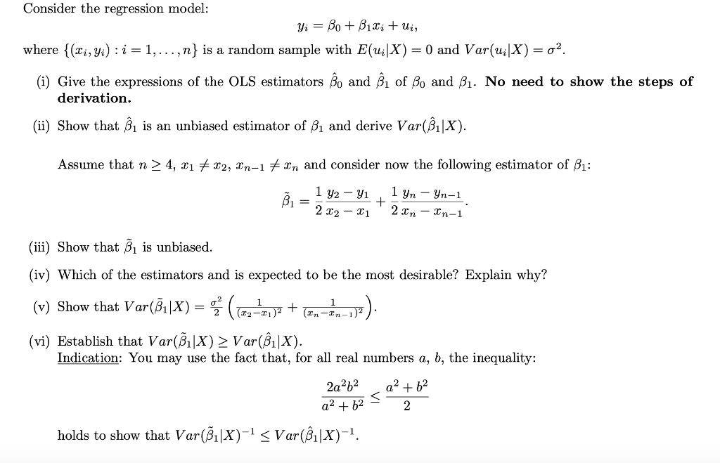 Solved Consider the regression model: Yi = Bo + B12; + Ui, | Chegg.com