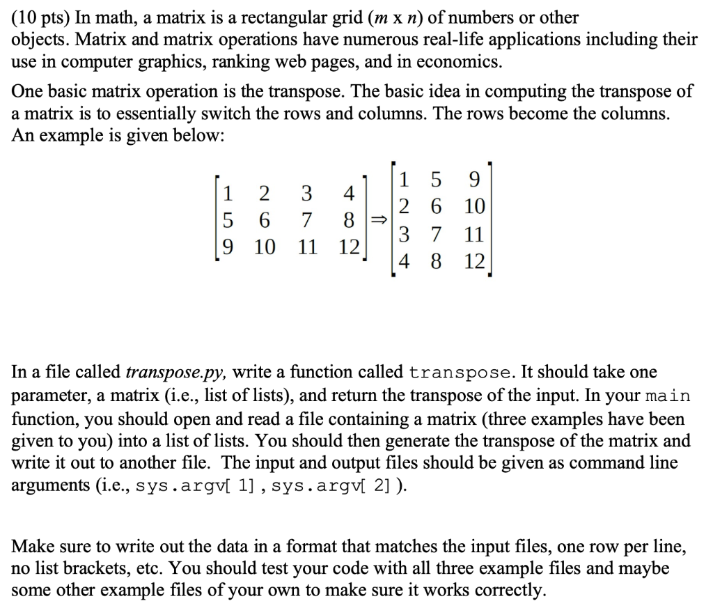 Solved matrix1.txt 1. 2 2 3 4 5 6 7 8 9 (10 pts) In | Chegg.com