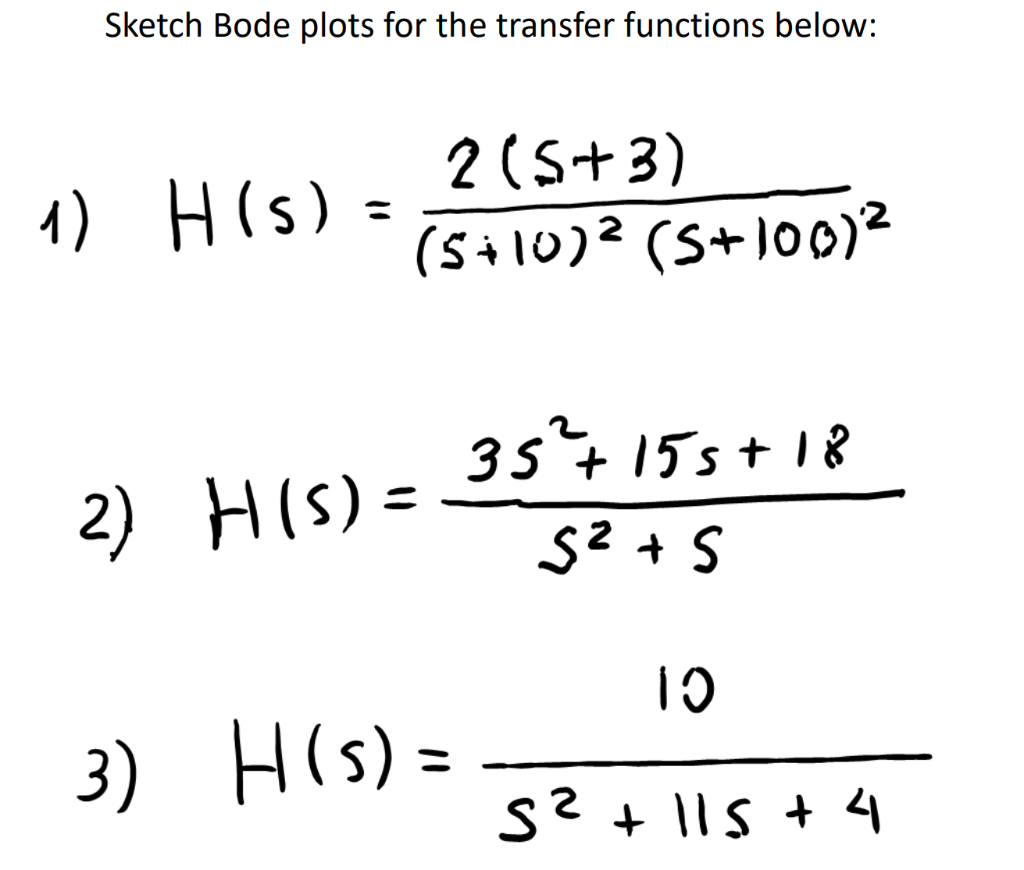 Solved Sketch Bode plots for the transfer functions below: | Chegg.com