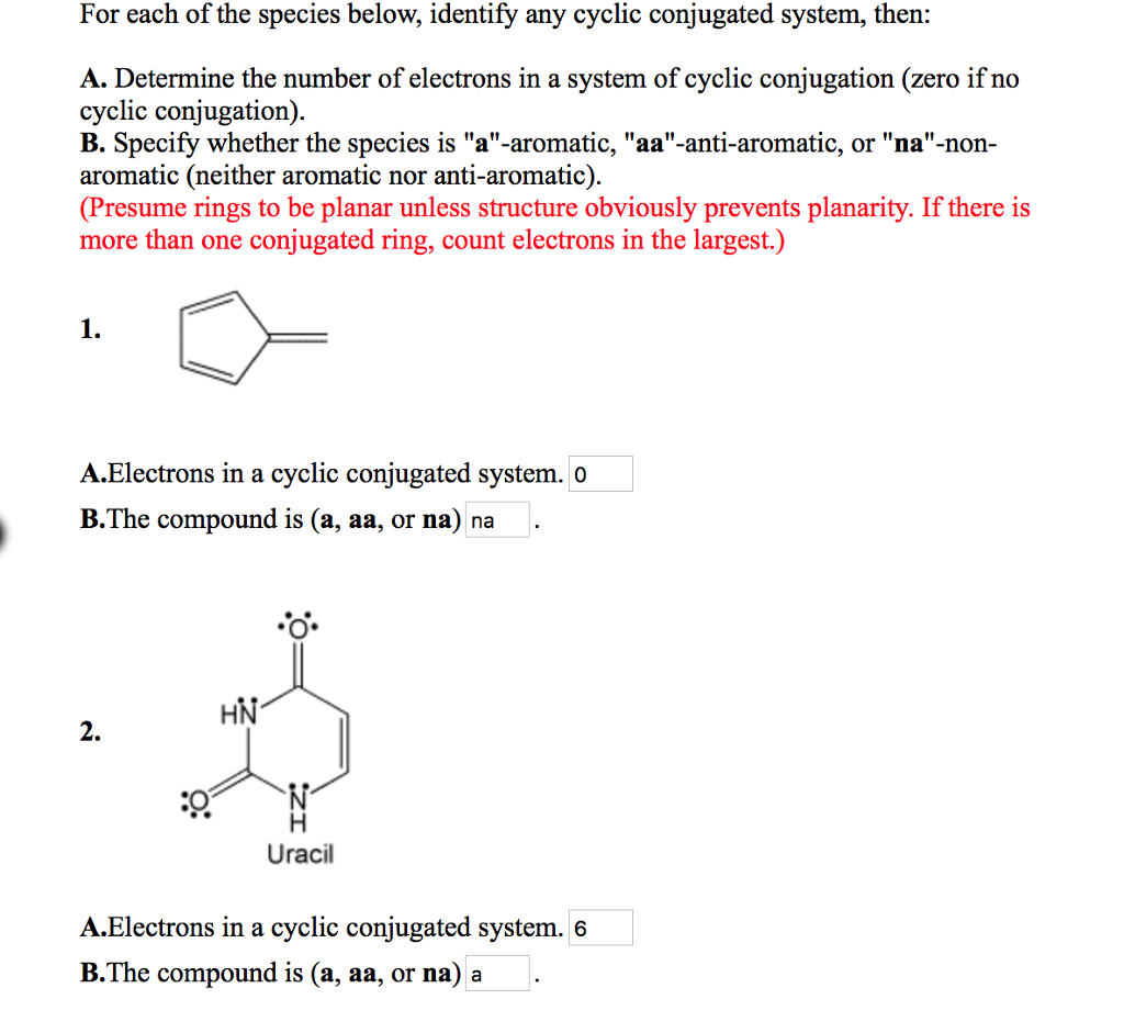Solved For each of the species below, identify any cyclic | Chegg.com
