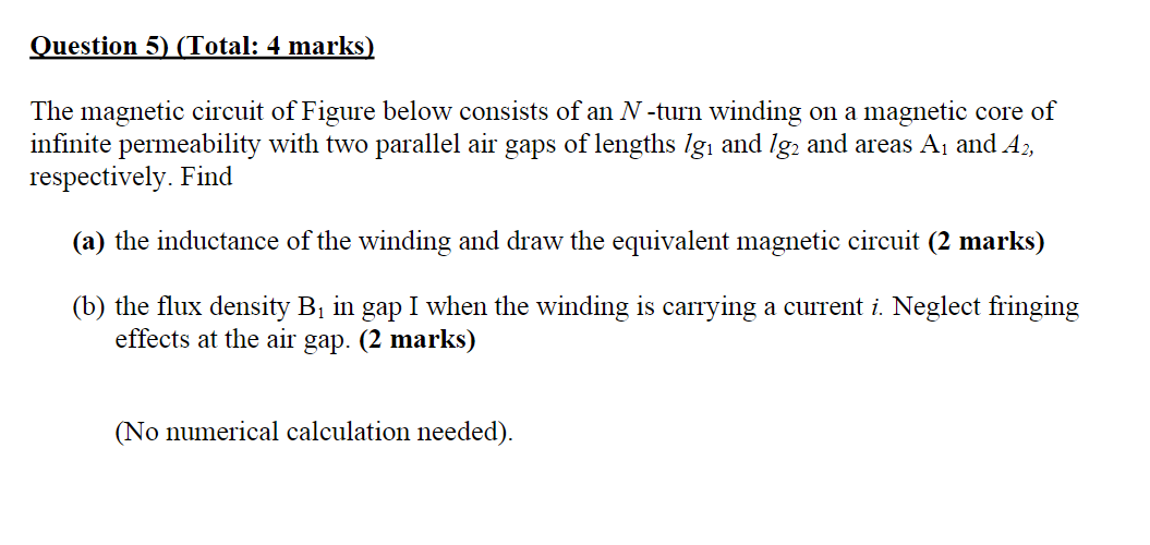 Solved Question 5) (Total: 4 marks) The magnetic circuit of | Chegg.com