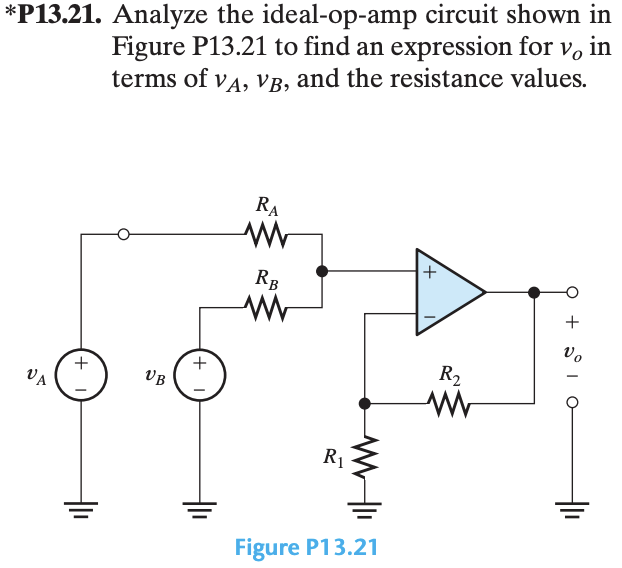 Solved P13.21. Analyze the ideal-op-amp circuit shown in | Chegg.com