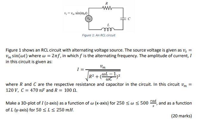 Solved R w v=v, sin(0) Figure 1: An RCL circuit Figure 1 | Chegg.com