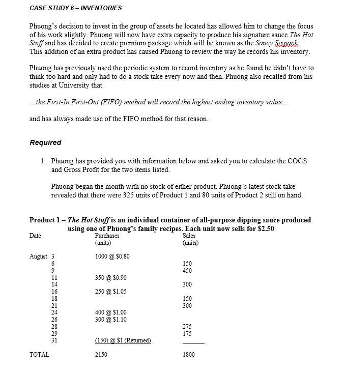 Solved CASE STUDY 6 - INVENTORIES Phuong's decision to | Chegg.com