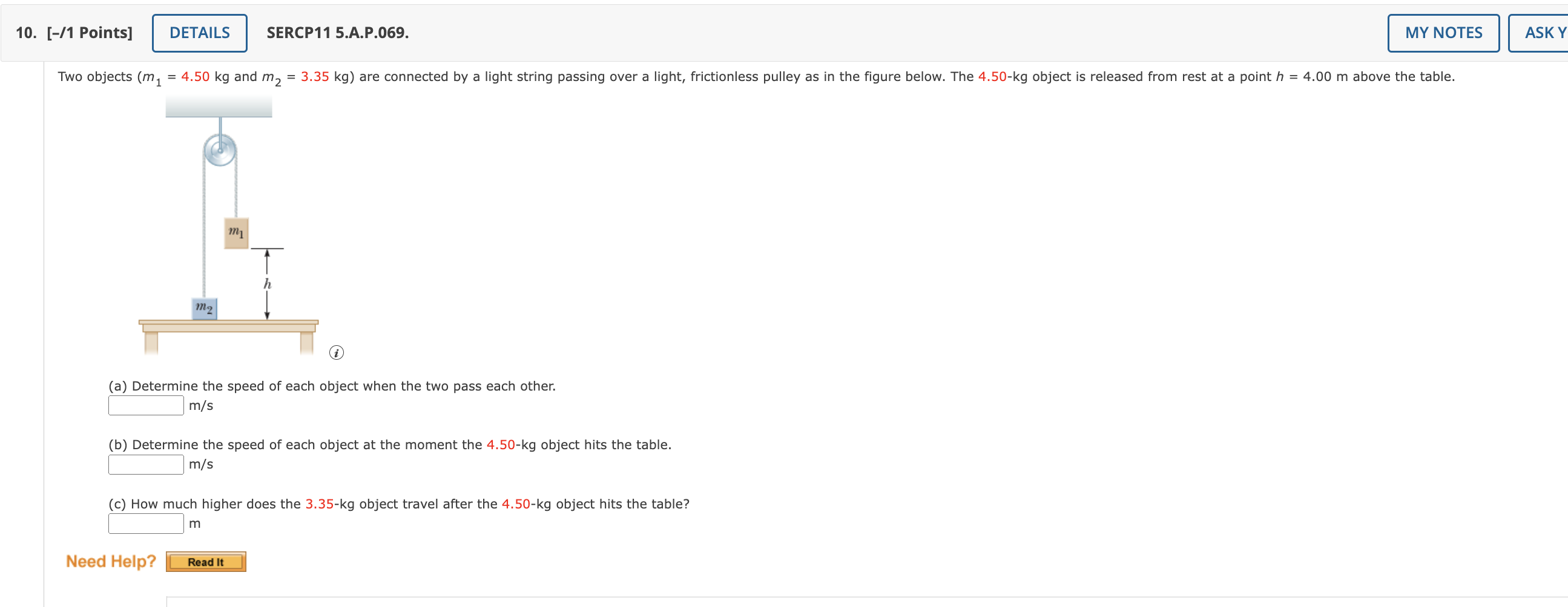 Solved (a) Determine the speed of each object when the two | Chegg.com