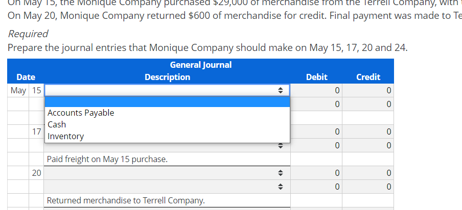 Solved Journal Entries for Purchase, Return, and | Chegg.com