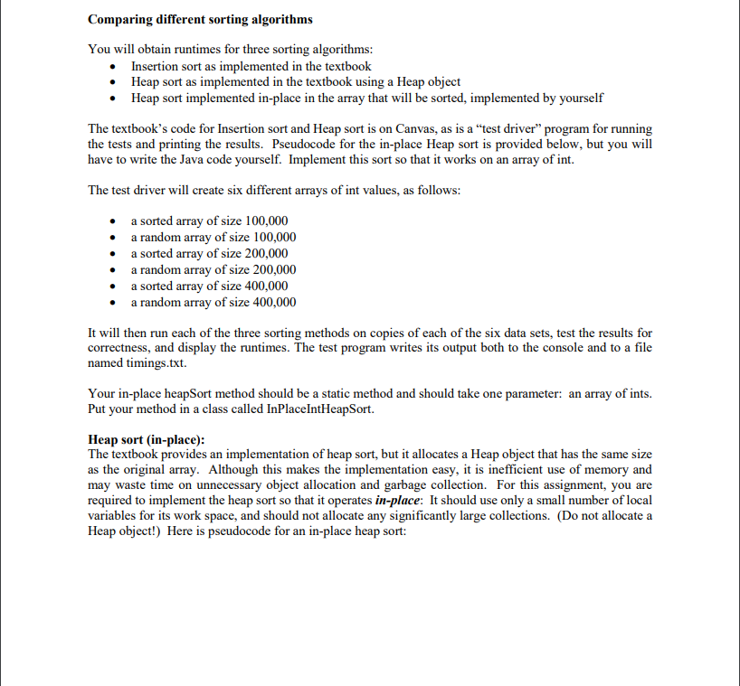 Comparing different sorting algorithms You will | Chegg.com