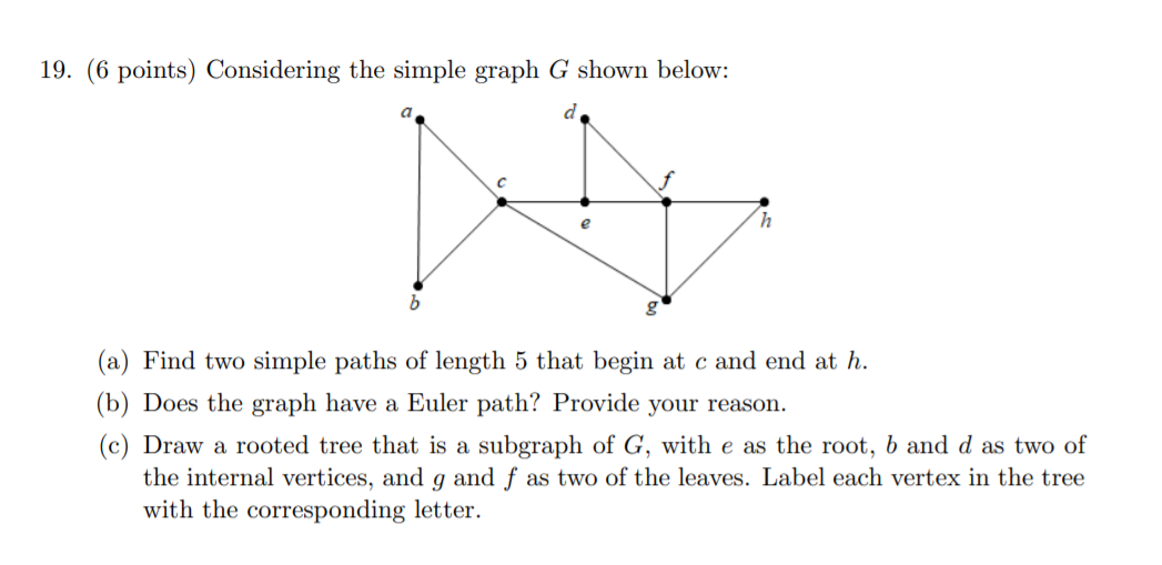 Solved 19. (6 points) Considering the simple graph G shown | Chegg.com