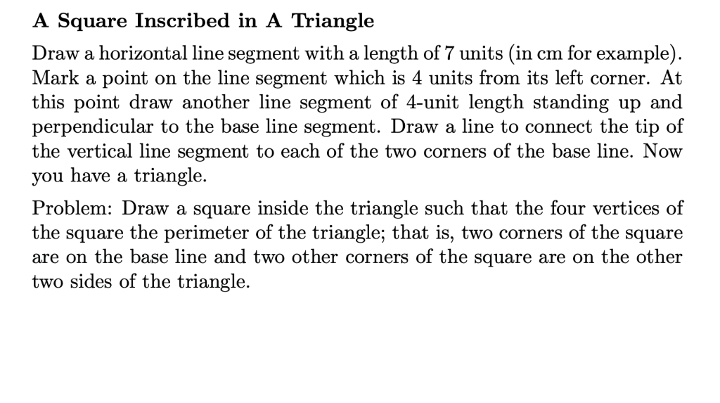 Solved A Square Inscribed in A Triangle Draw a horizontal | Chegg.com