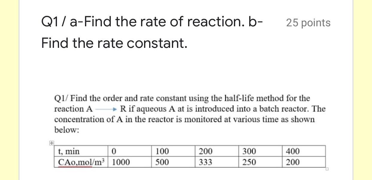 Solved 25 points Q1/a-Find the rate of reaction. b- Find the | Chegg.com