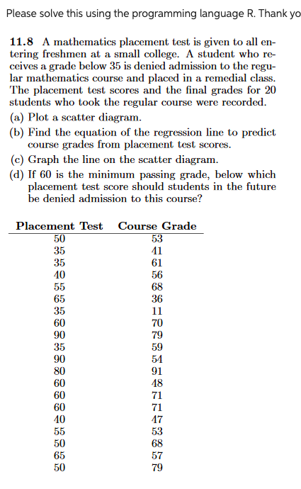 Solved Please solve this using the programming language R. | Chegg.com