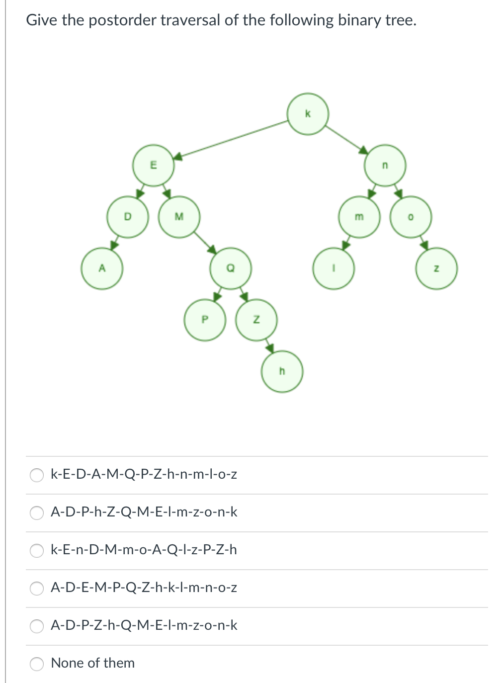 Give the postorder traversal of the following binary | Chegg.com