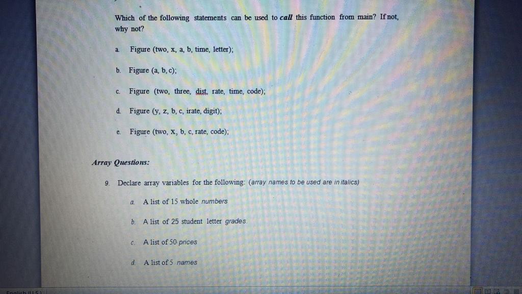 Solved 8. Consider the following function declaration | Chegg.com