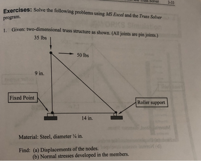 nd Truss Solver 3-33 Exercises: Solve the following | Chegg.com