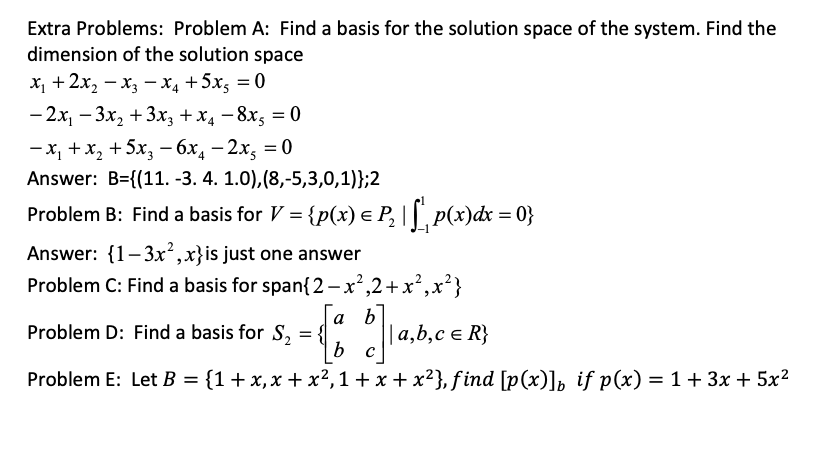 Solved Extra Problems: Problem A: Find a basis for the | Chegg.com