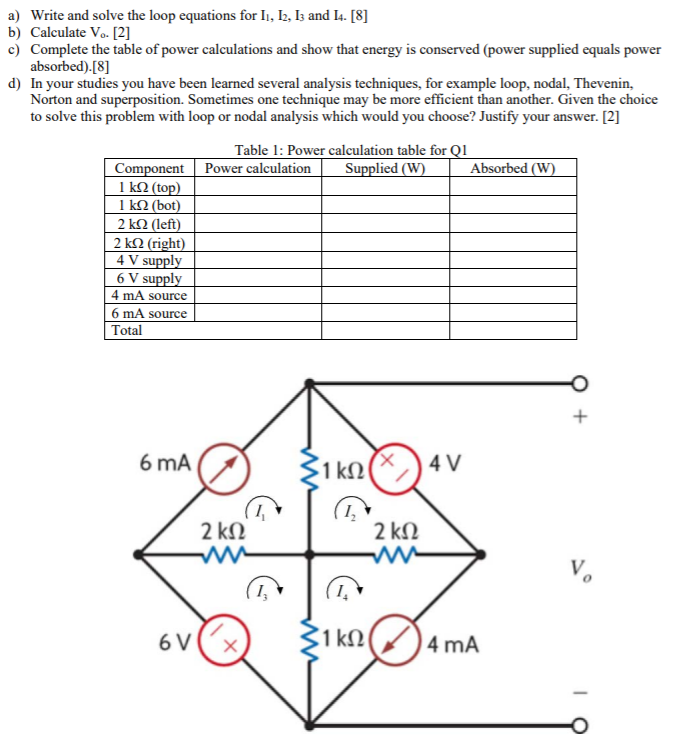 Solved a) Write and solve the loop equations for 11, 12, 13 | Chegg.com